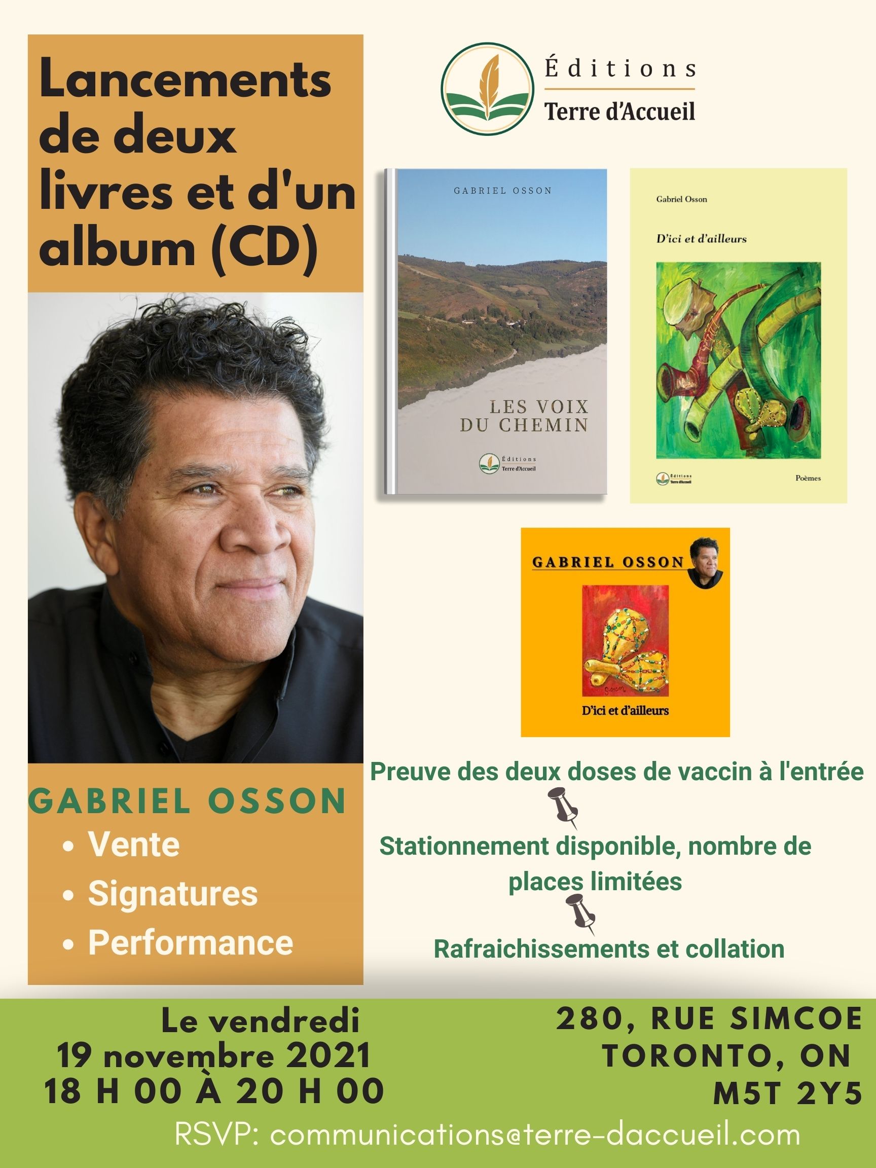Gabriel Osson en tournée: un CD de poèmes et deux nouveaux livres